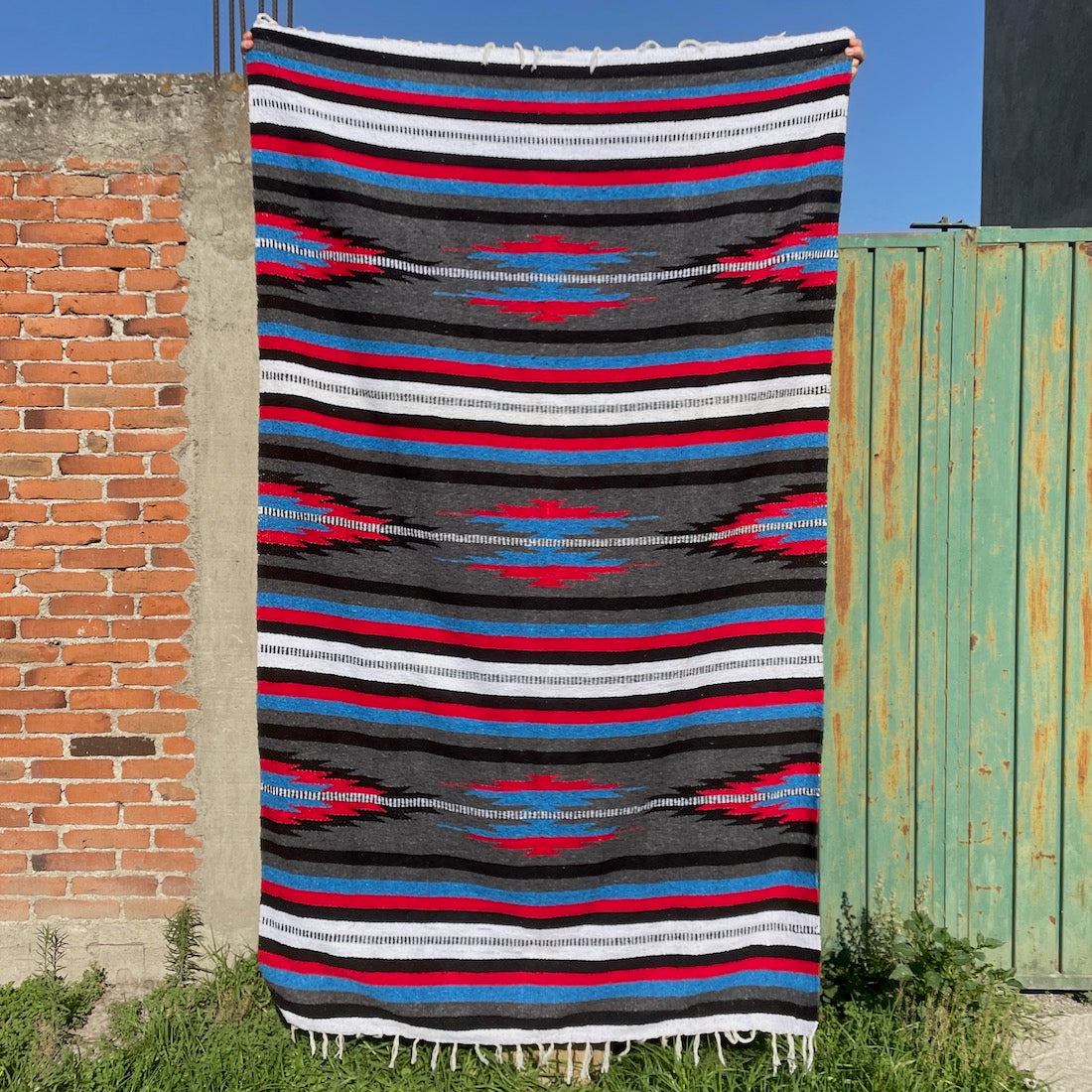 Folkloric Dark Grey & Red Baja Blanket - "Palenque" – Orizaba Original